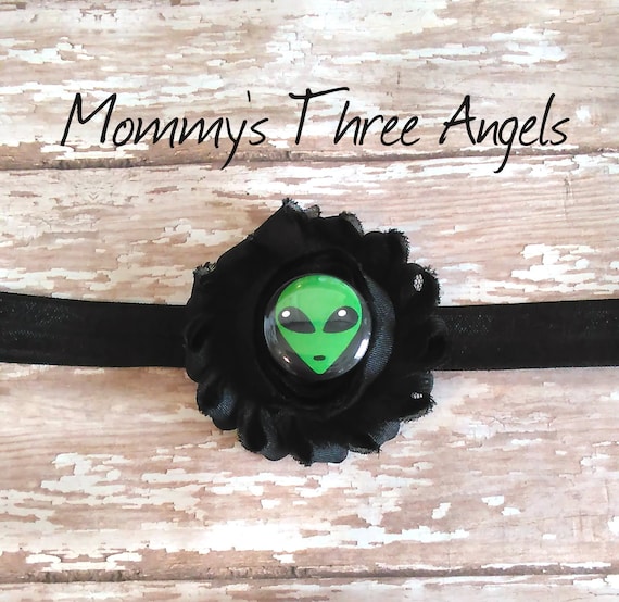Green Alien Face Shabby Flower Elastic Headband/Space Alien | Etsy