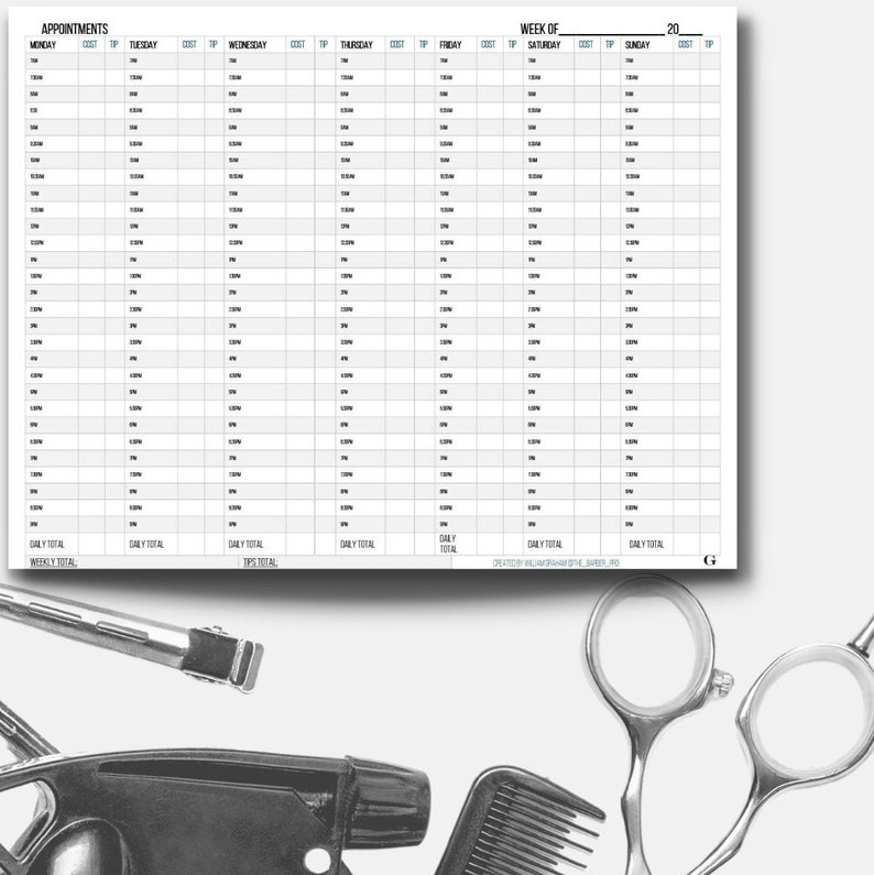 Appointment and Ledger Sheet Half - Hour Weekly Schedule, Weekly ...