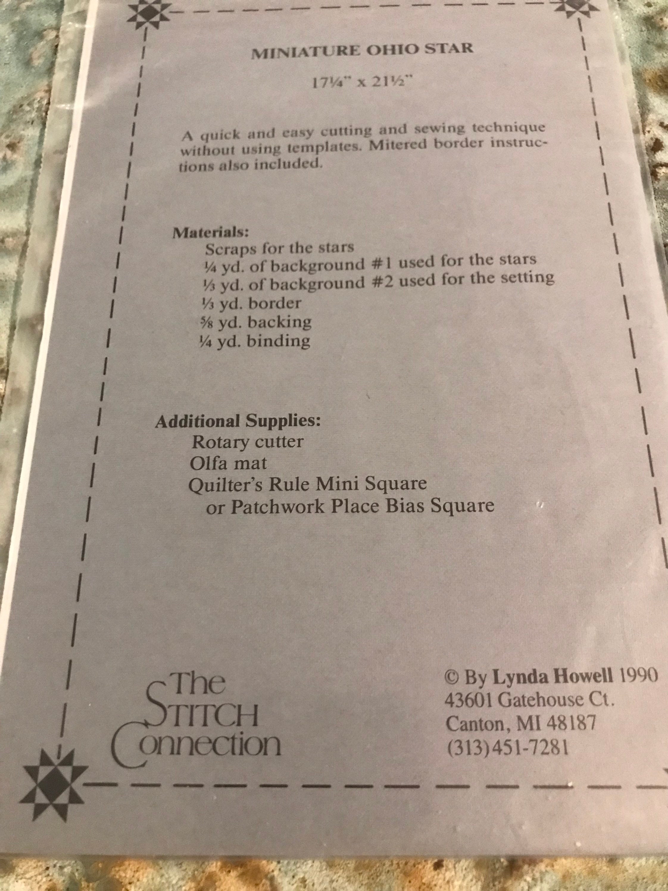 The Stitch Connection Miniature Ohio Star Quilt PATTERN 102, Vintage ...