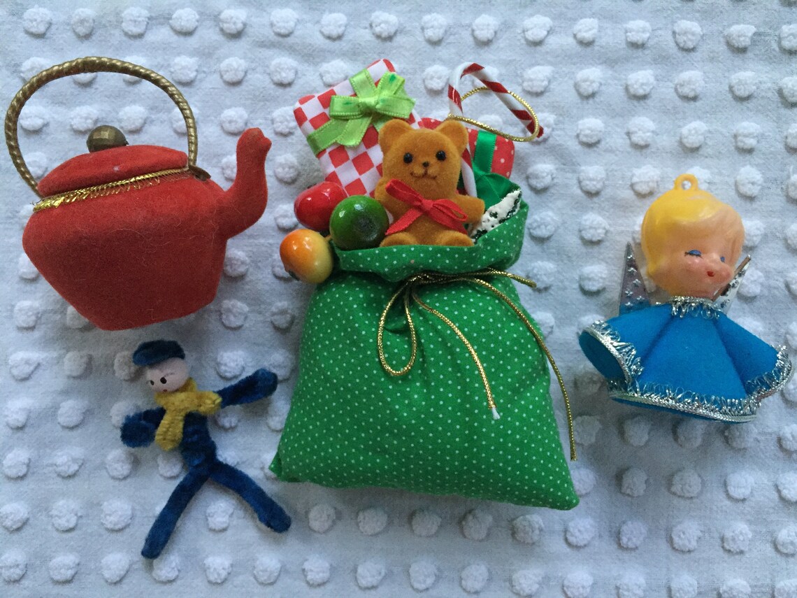 Vintage Christmas Ornament Collection, Kitchy Christmas Ornaments, Mid ...