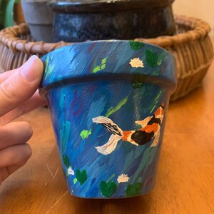 Hand-painted Clay Plant Pot Koi Pond - Etsy