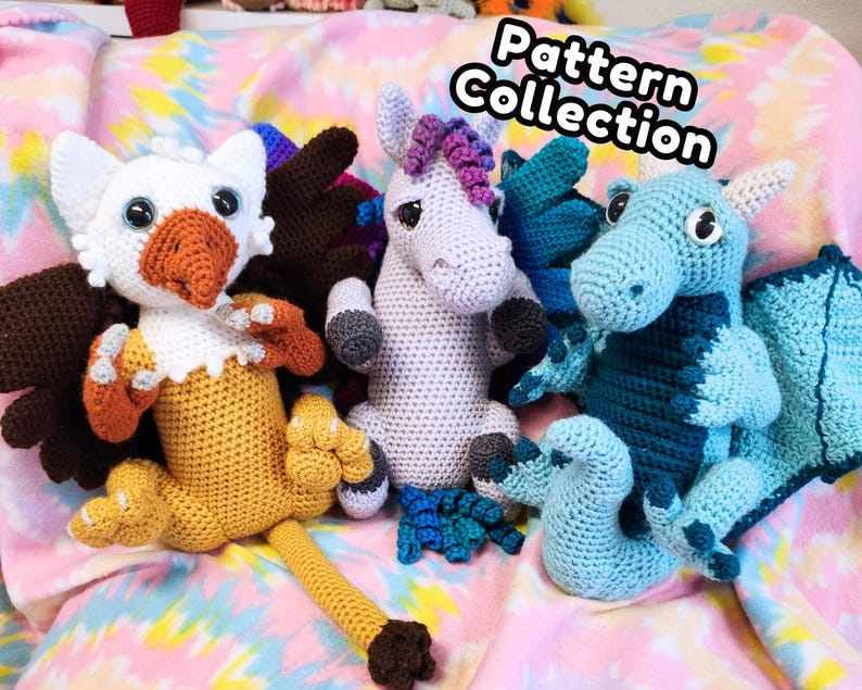 Three Newborn Amigurumi Crochet Patterns - Fantasy Mythical Creatures ...