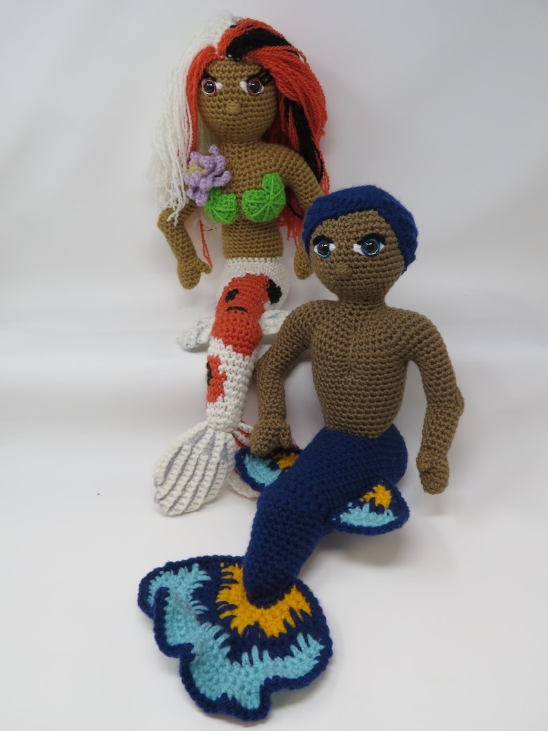 Twos Mermaid Amigurumi Patterns Koi Mermaid and Betta Merman | Etsy