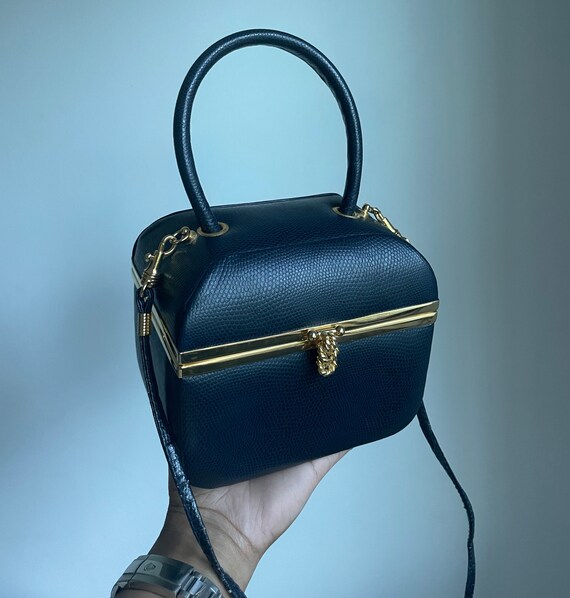 Vintage Top Handle Pebbled Box Purse Structured Navy Petite - Etsy