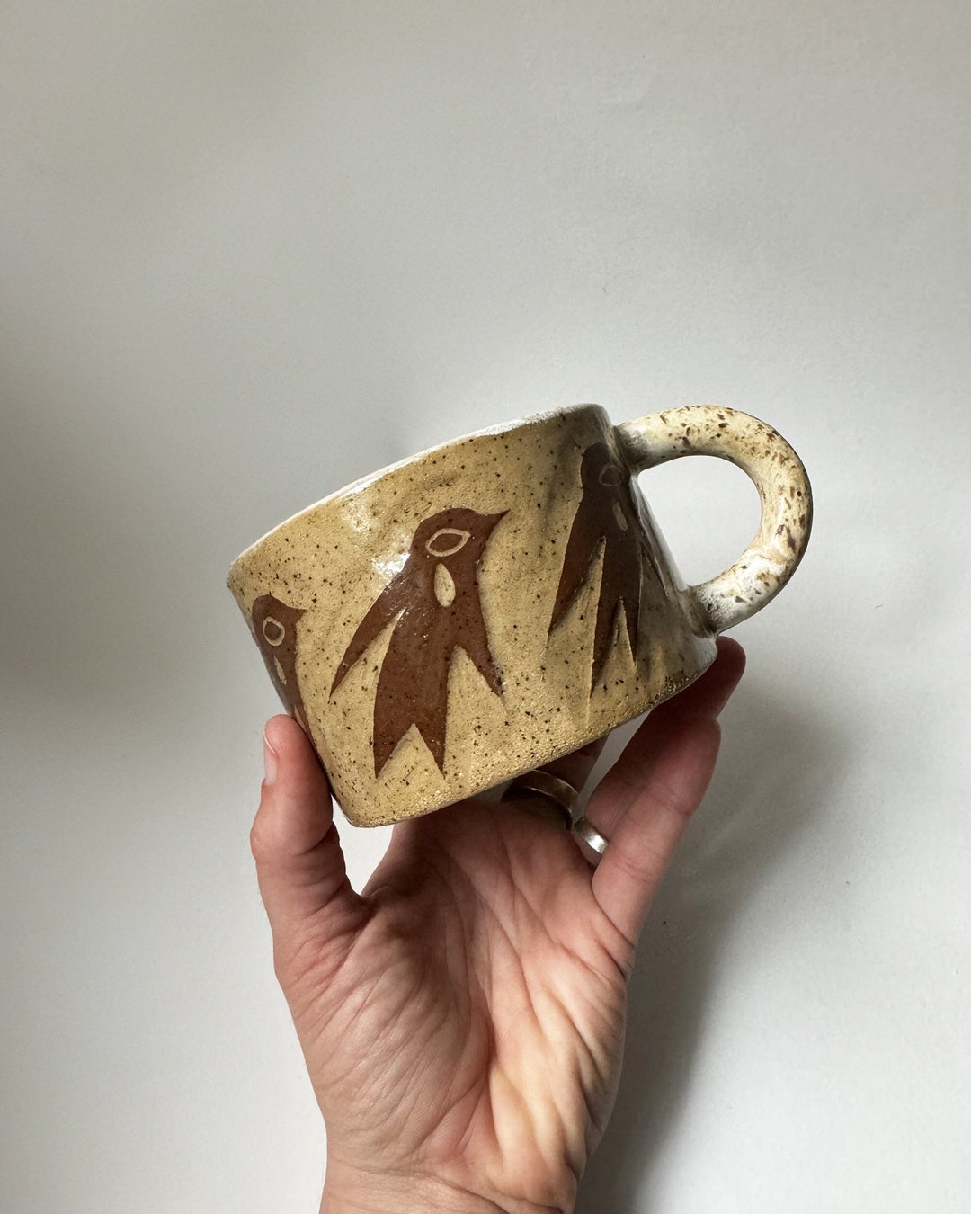 Cry Birds Mug Brown & White Carved Mug - Etsy