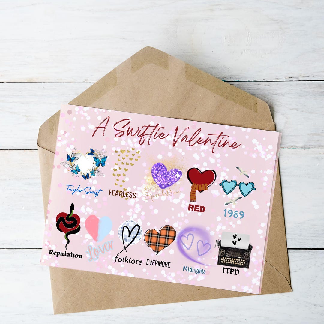 A Swiftie Valentine Card, Taylor Swift Albums Inspired Hearts. - Etsy