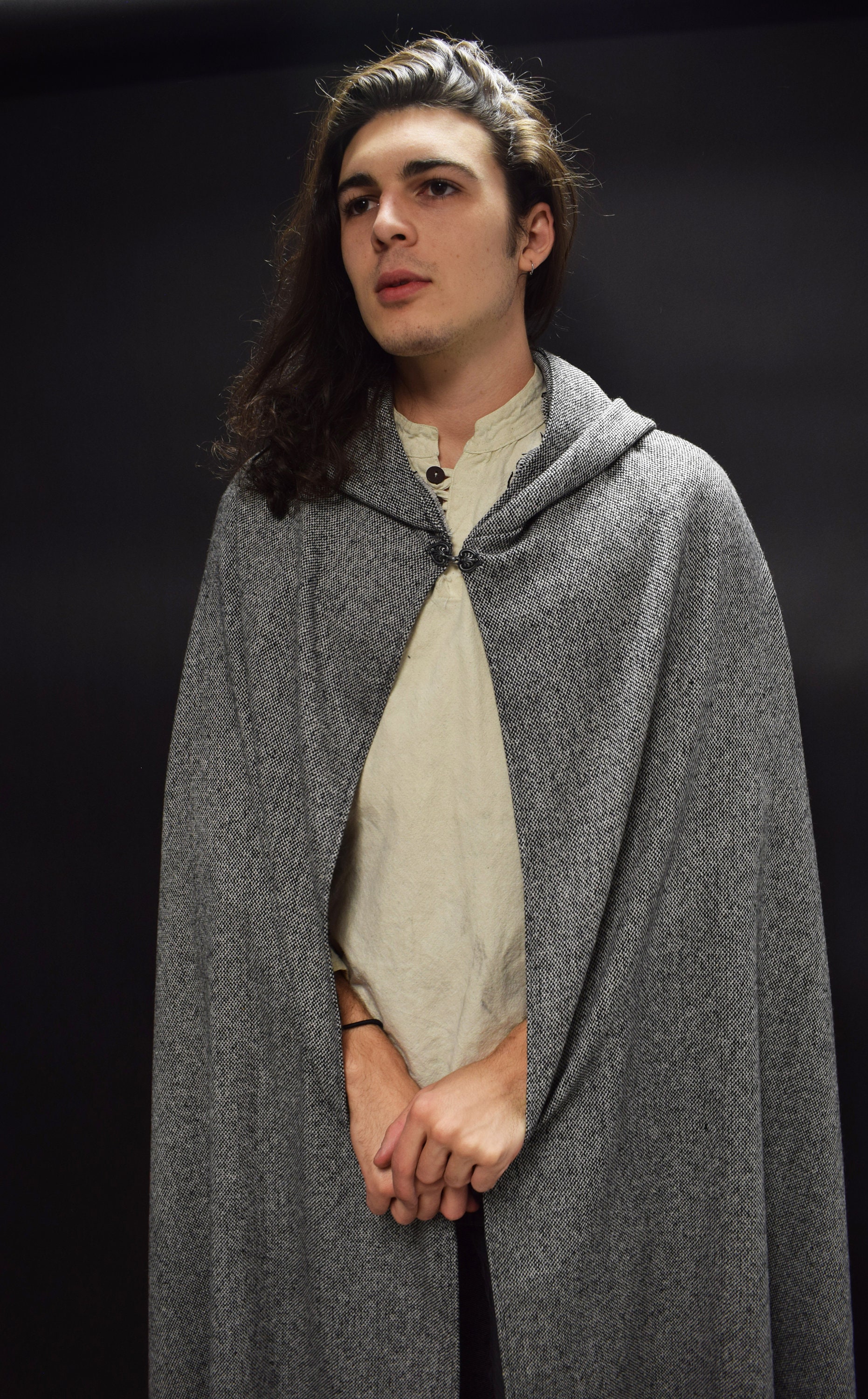 Wool Tweed Hooded Cloak
