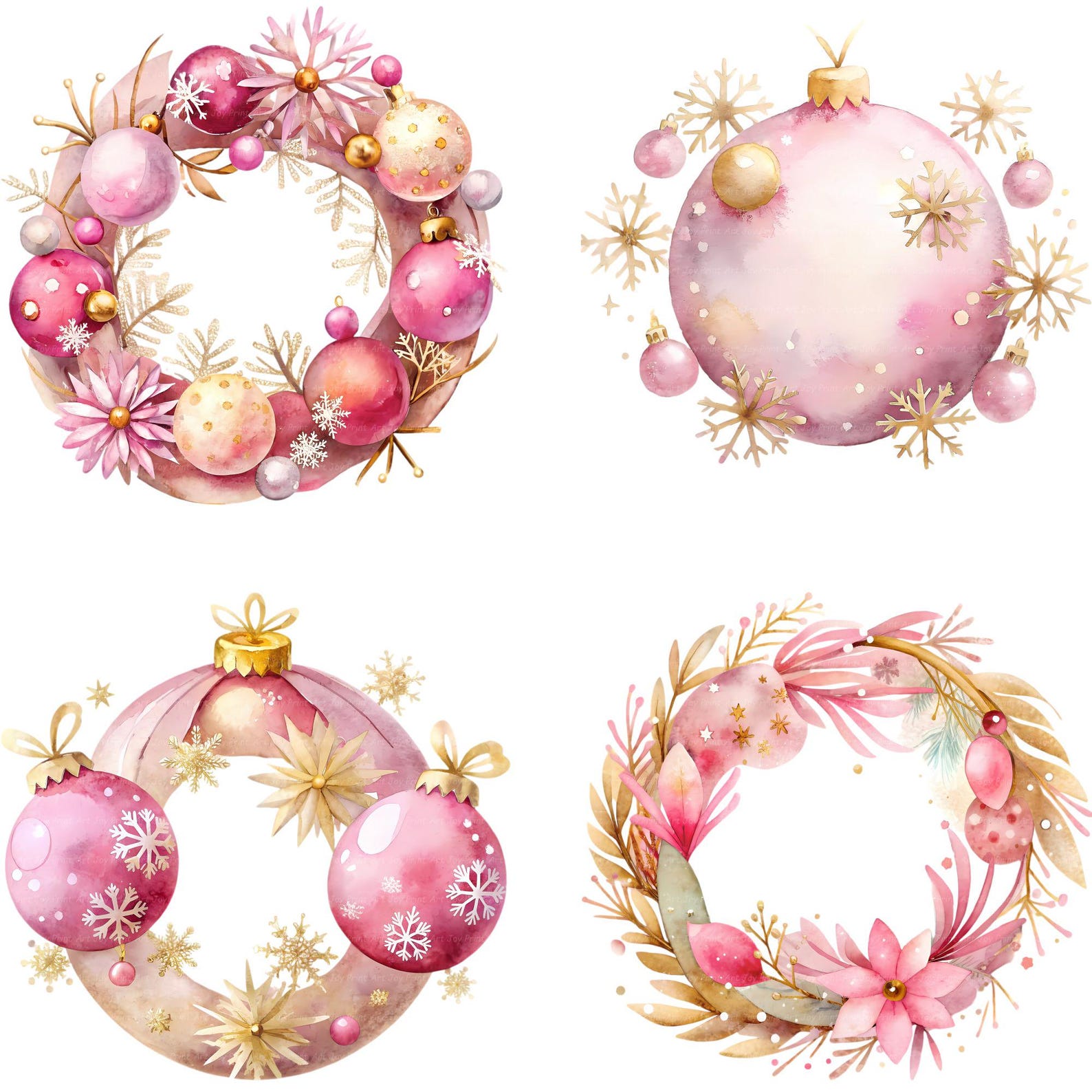 10 Pink Christmas Wreath Clipart | Watercolor Holiday Wreaths | Pastel ...