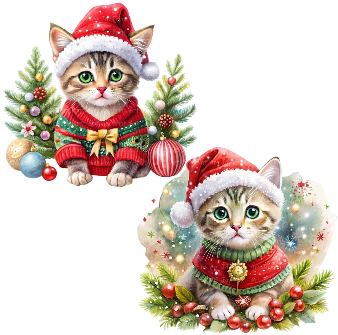 Watercolor Christmas Cat Clipart Bundle – 14 Pngs, Commercial Use ...