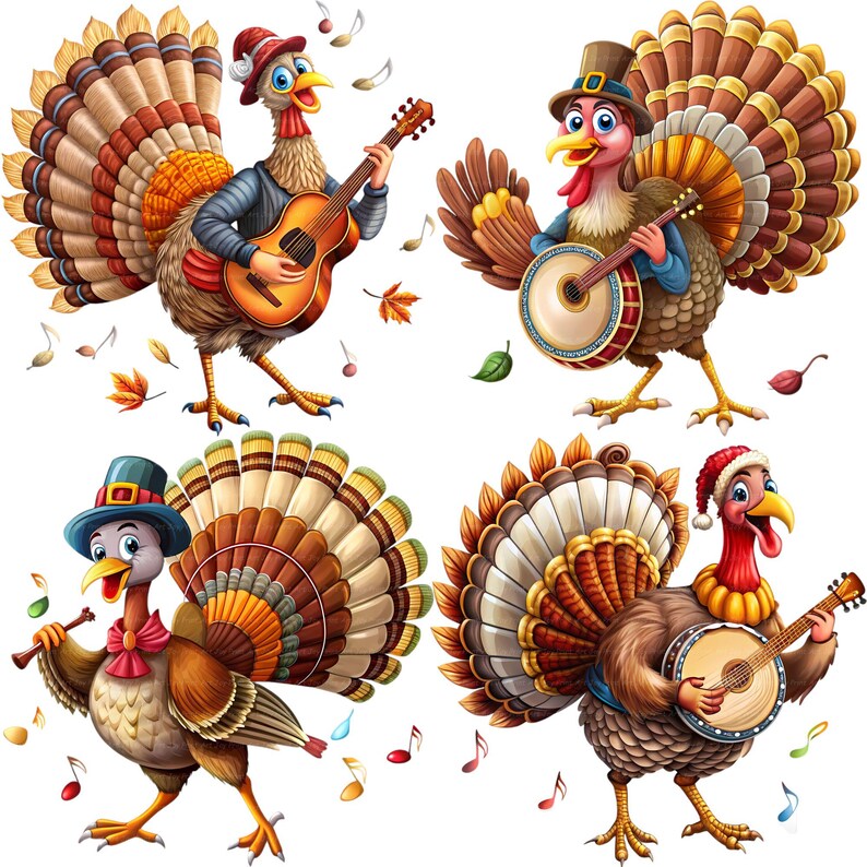 Singer Turkey Clipart Bundle: Thanksgiving PNG Designs (digital ...