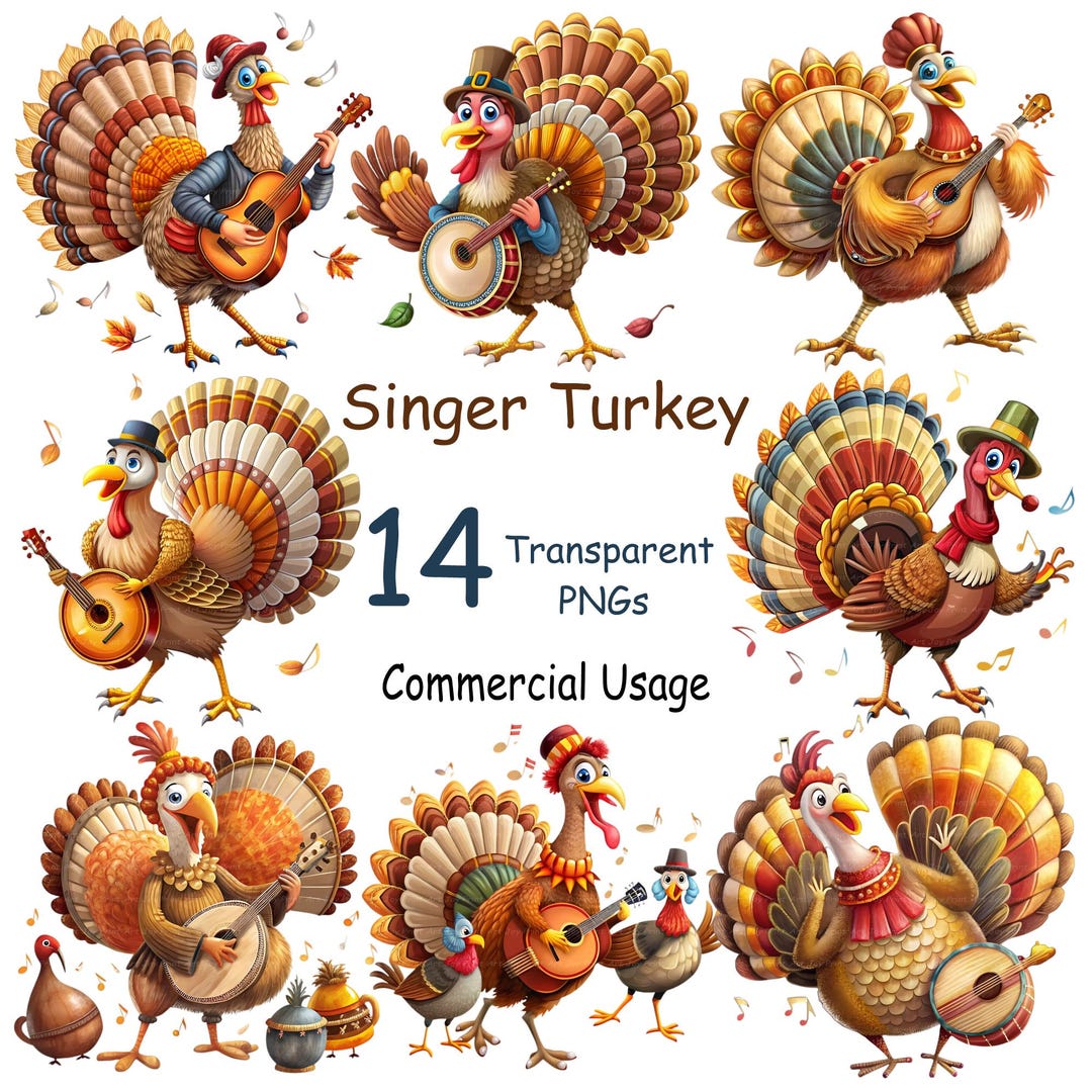 14 Singer Turkey Clipart Bundle | Thanksgiving Turkey Clipart for ...