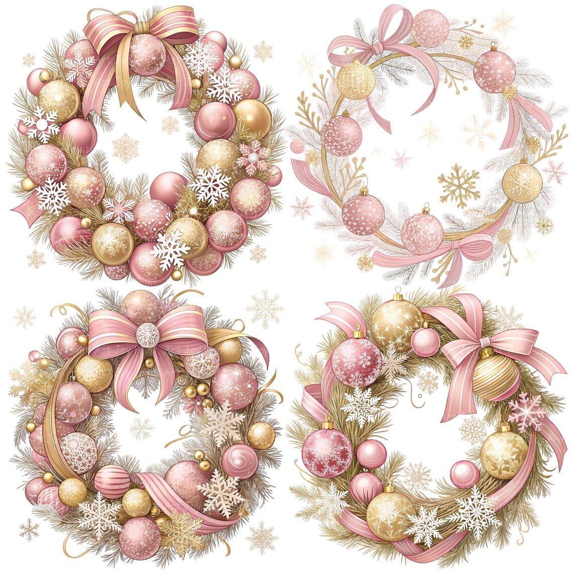 16 Pink Glittery Sparkling Christmas Wreath Clipart Bundle — Digital ...