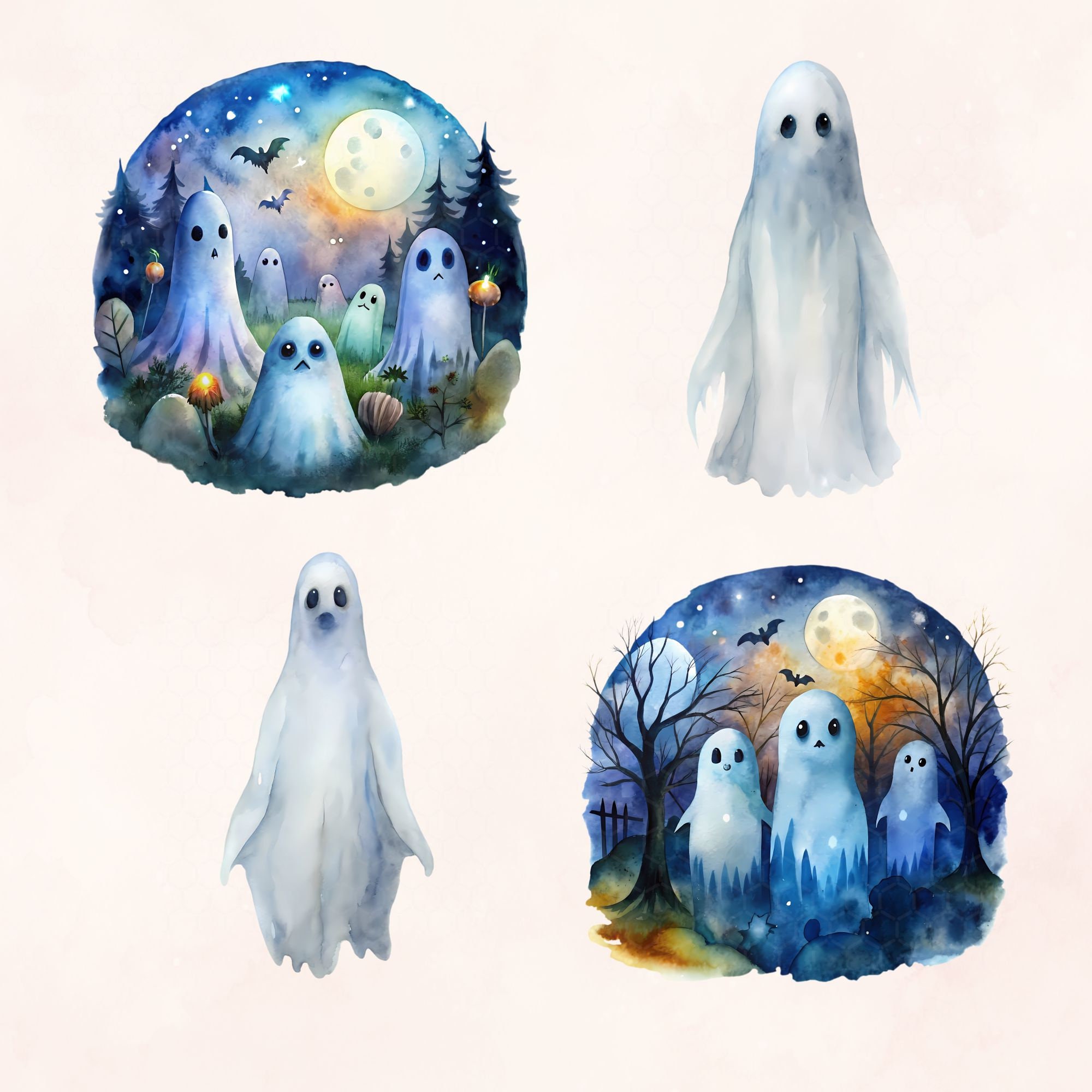 19 Pngs Spooky Halloween Ghost Watercolor Clipart | Instant Download ...