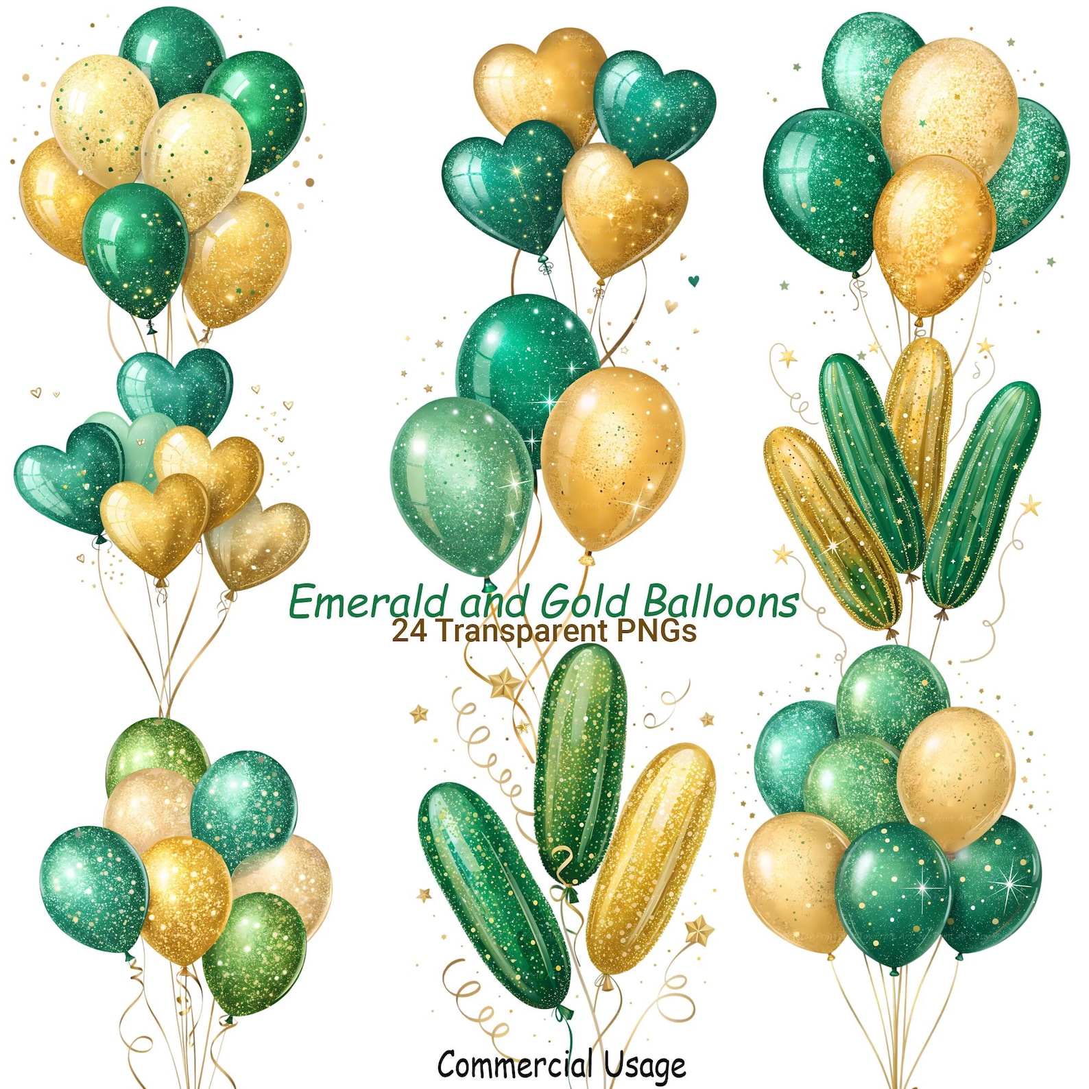 24, Emerald and Gold Balloons Clipart Bundle – St. Patrick's Day ...