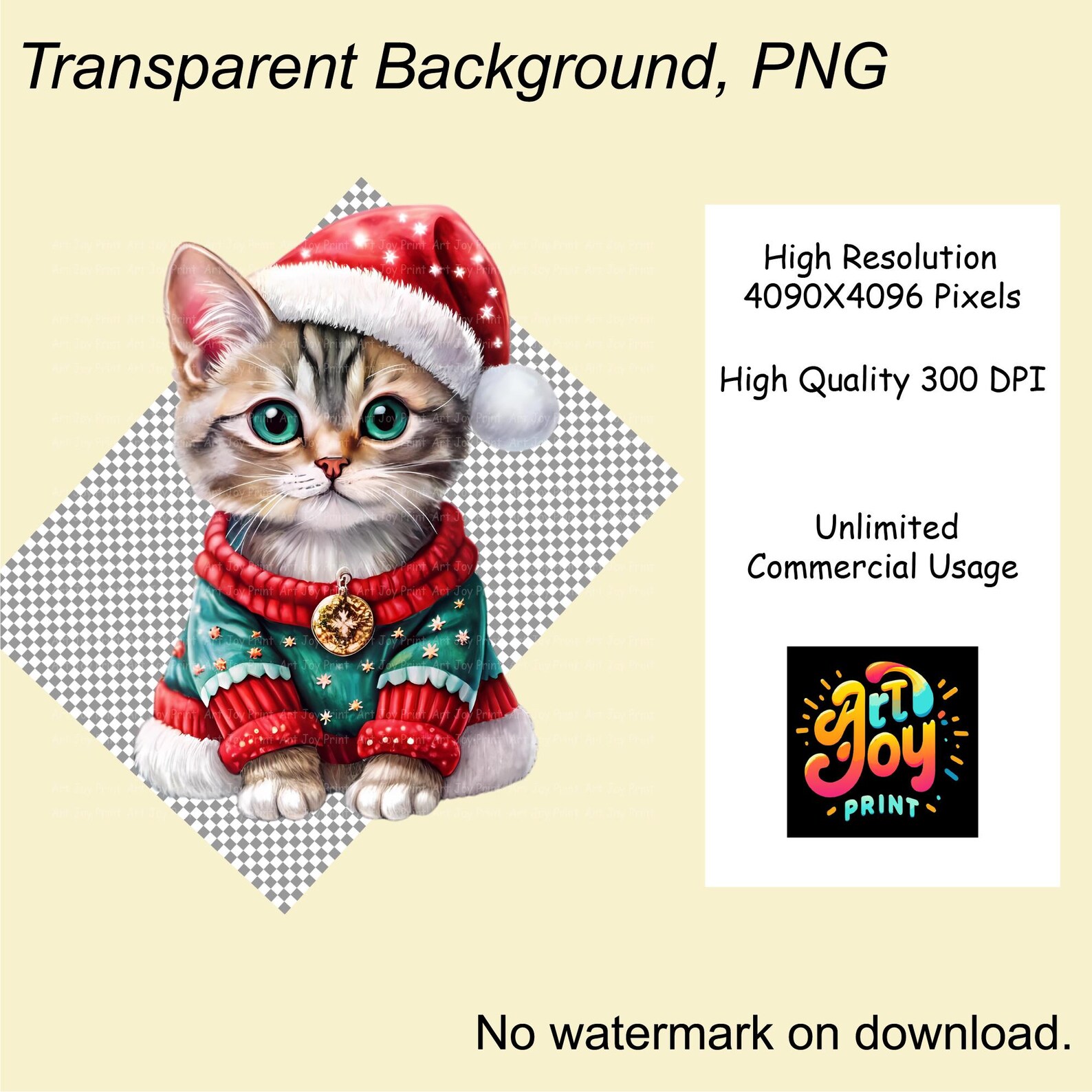Watercolor Christmas Cat Clipart Bundle – 14 Pngs, Commercial Use ...