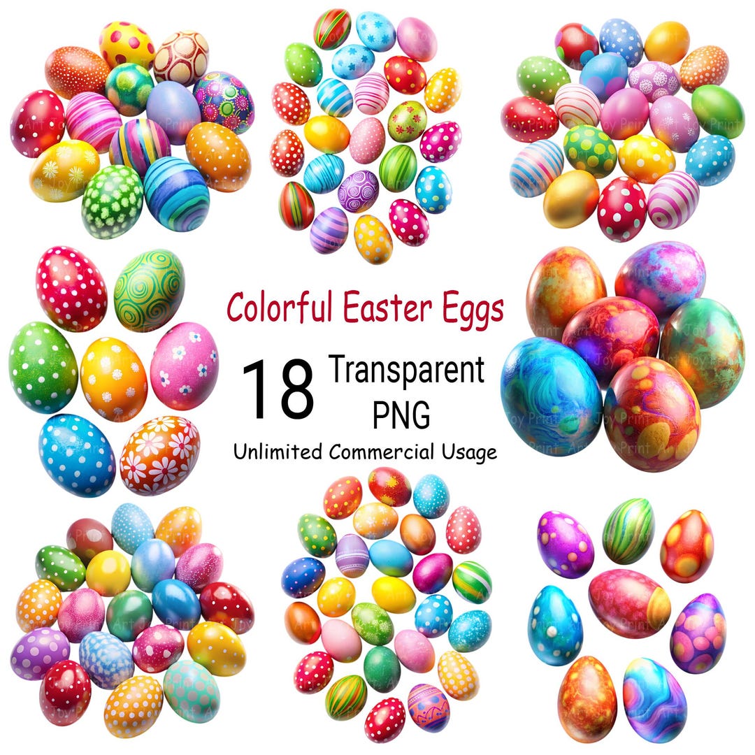 Easter Egg Clipart Bundle: 18 Colorful Spring PNG Graphics (commercial ...