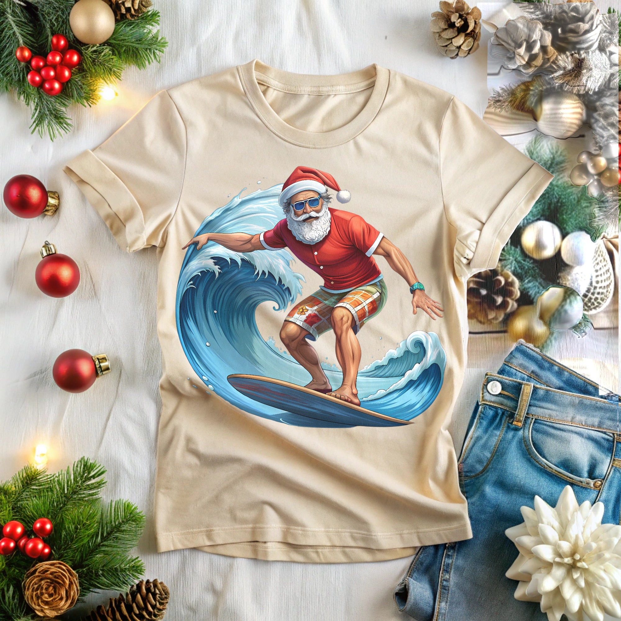 8 High Surfing Santa Clipart – Cool Santa Riding the Waves Pngs for ...