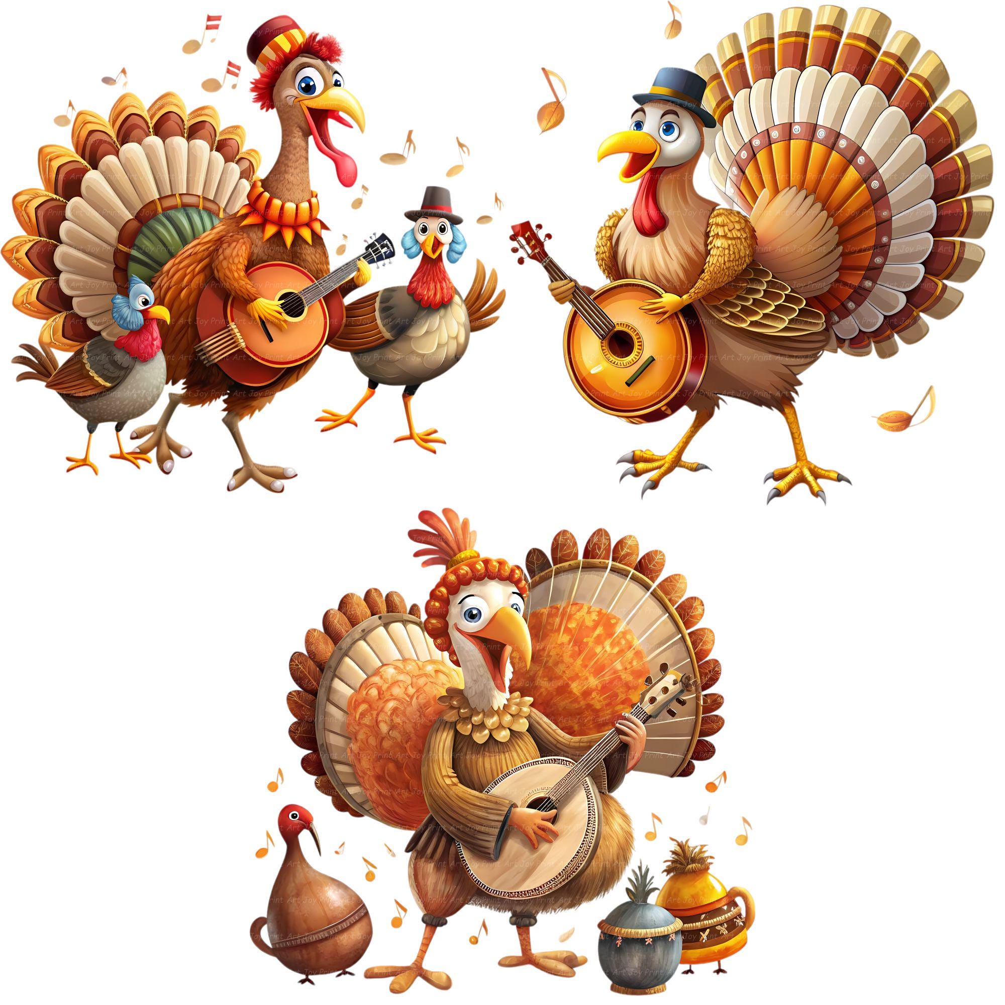 Singer Turkey Clipart Bundle: Thanksgiving PNG Designs (digital ...