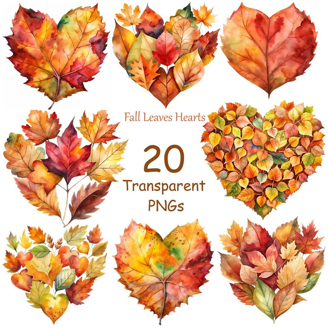 Fall Leaves Heart Clipart Bundle: Watercolor Autumn Graphics ...
