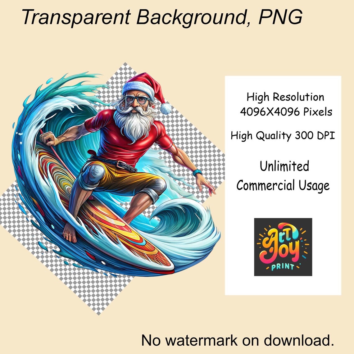 8 High Surfing Santa Clipart – Cool Santa Riding the Waves Pngs for ...
