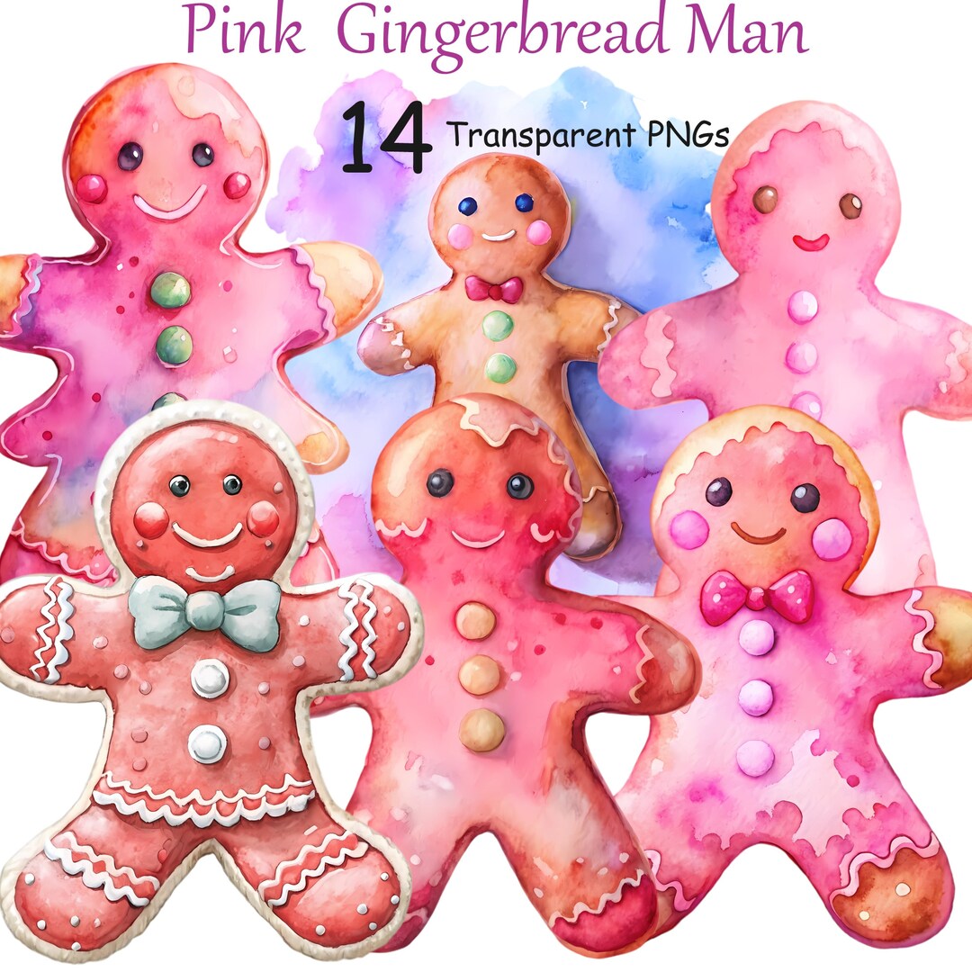 Watercolor Pink Gingerbread Man Clipart: Holiday Crafts (digital ...