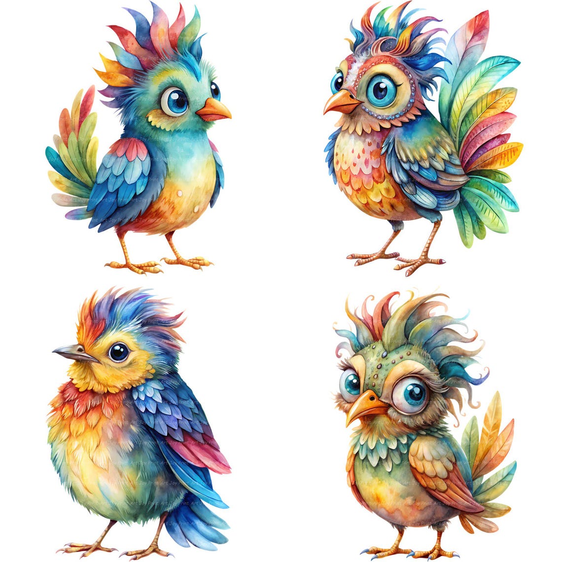 Whimsical Watercolor Bird Clipart: Funny Animal PNG Graphics (digital ...