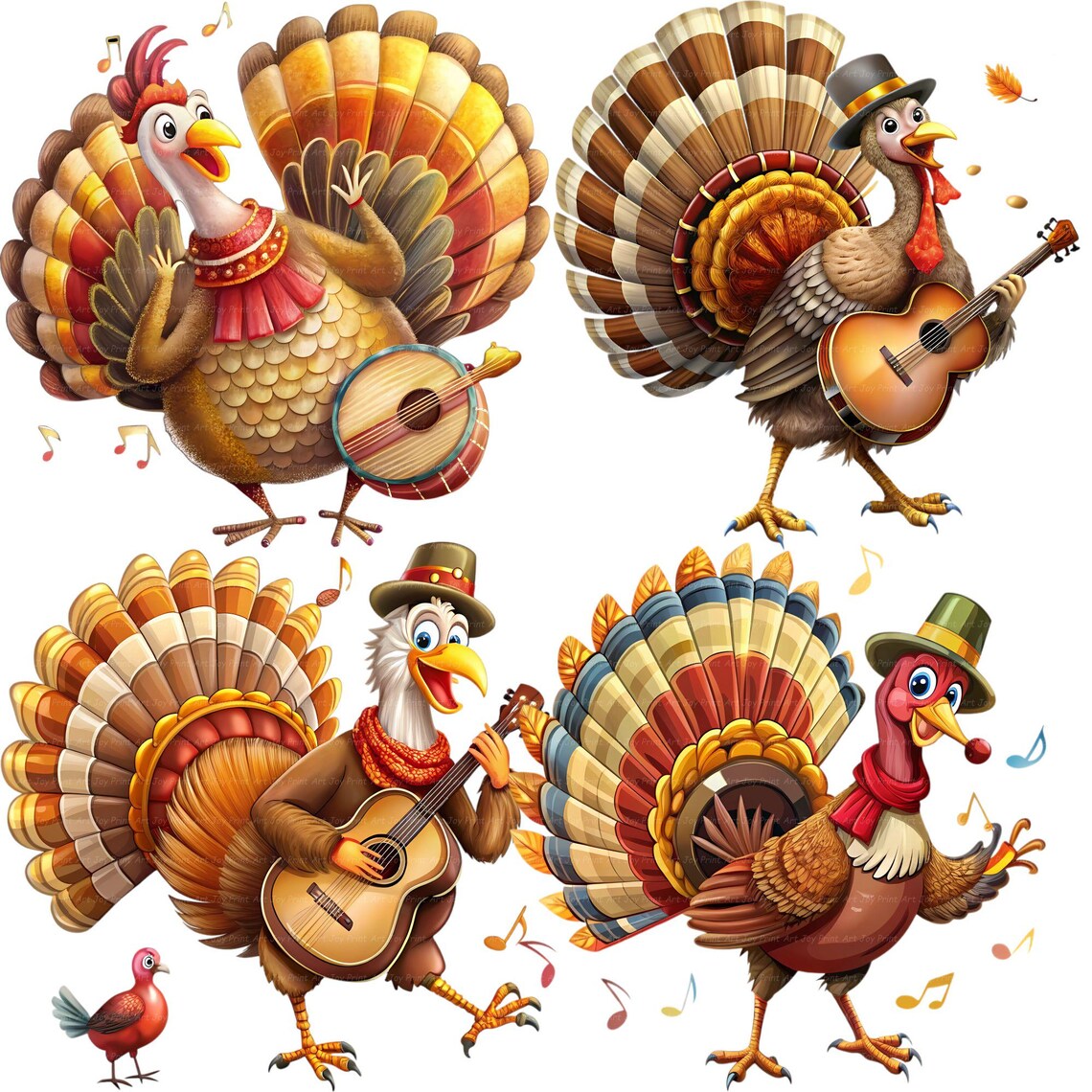 Singer Turkey Clipart Bundle: Thanksgiving PNG Designs (digital ...