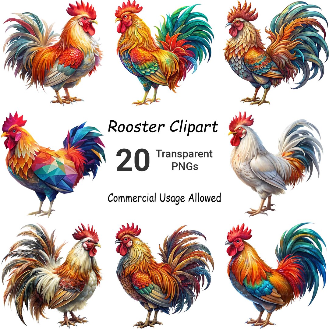 20, Rooster Clipart Bundle, 20 Pngs Farm Animal Clip Art for Printable ...