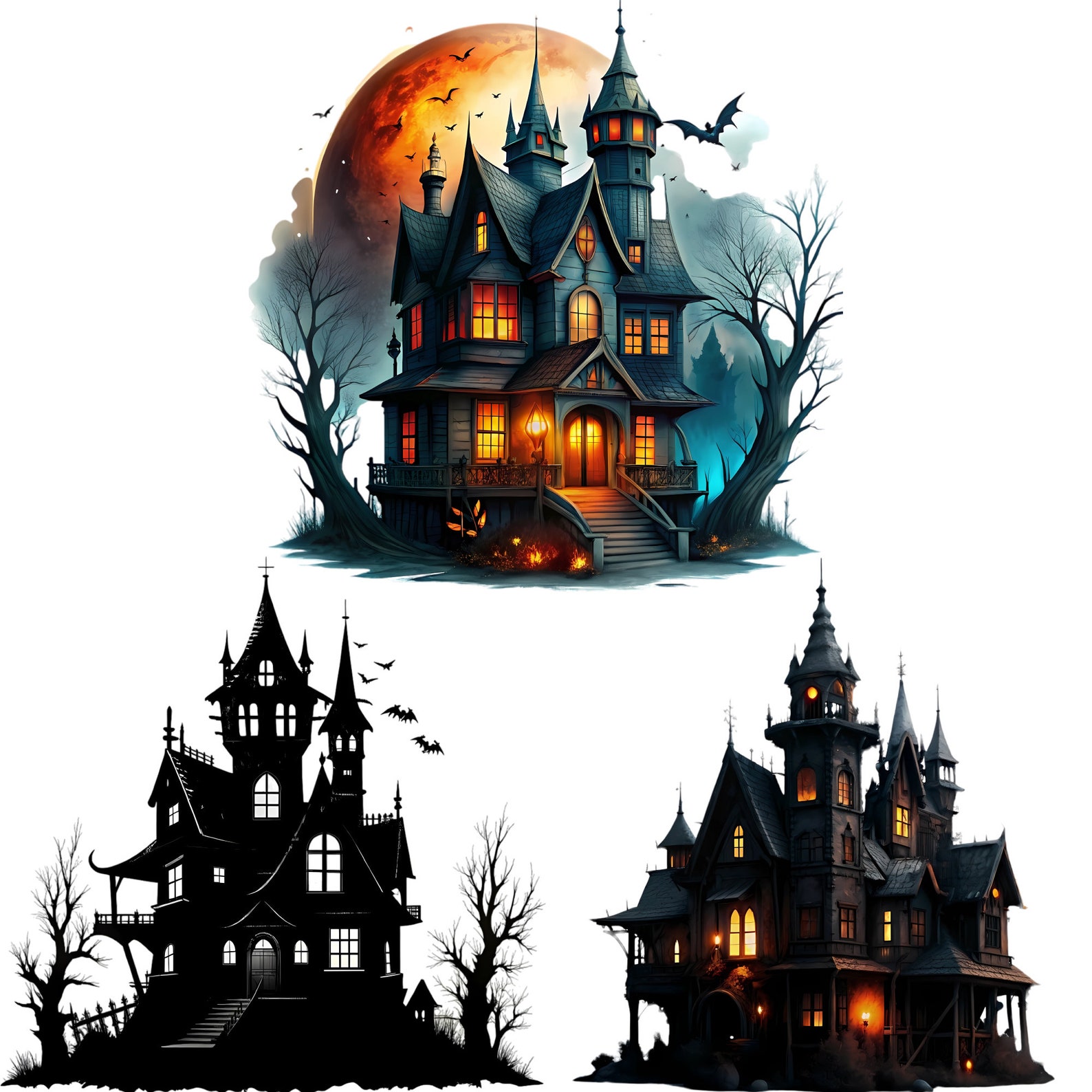 19 Halloween Haunted Houses Clipart | Spooky Haunted House PNG ...