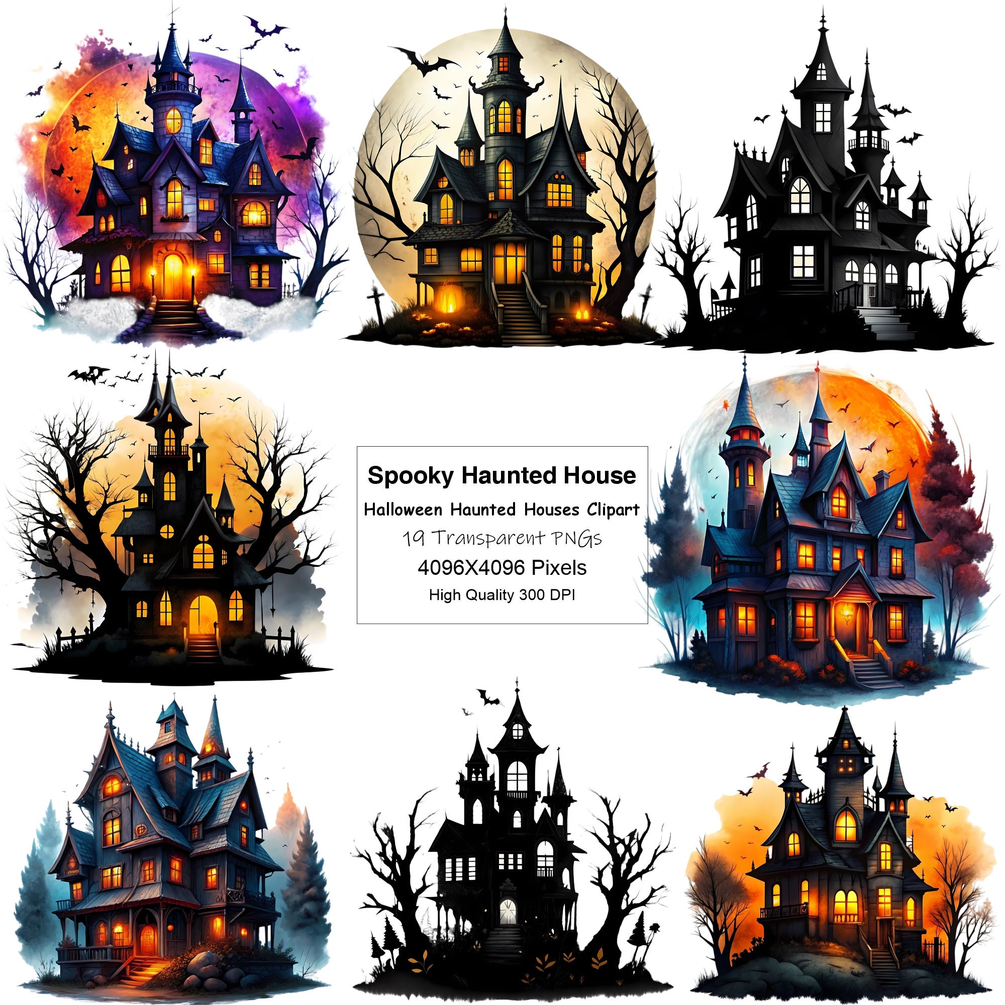 19 Halloween Haunted Houses Clipart | Spooky Haunted House PNG ...