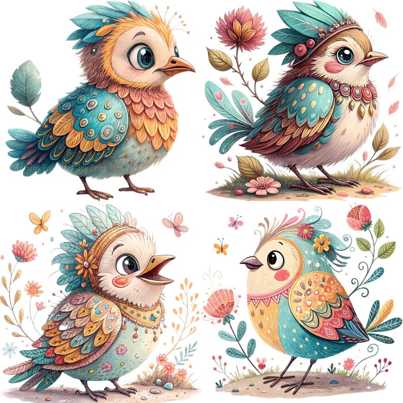 Whimsical Birds Clipart: Funny PNG Illustrations for Scrapbooking ...