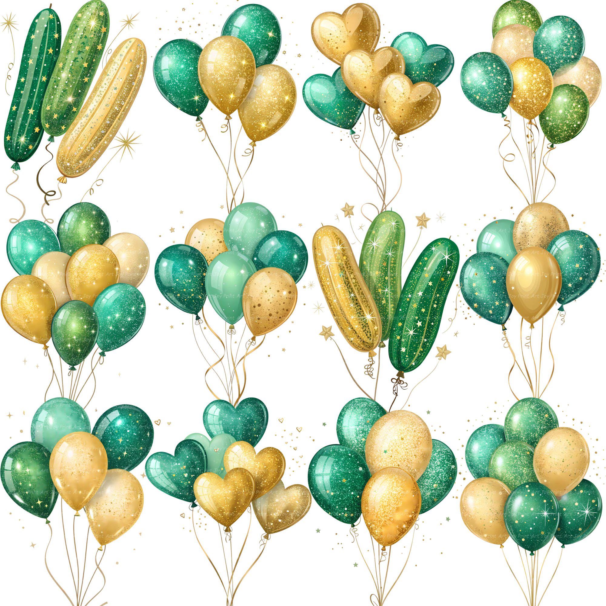 24, Emerald and Gold Balloons Clipart Bundle – St. Patrick's Day ...
