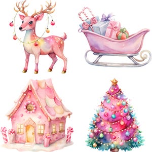 Watercolor Pink Christmas Clipart Bundle: Boho Holiday Pngs (digital ...