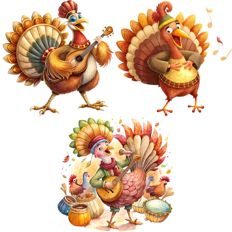 Singer Turkey Clipart Bundle: Thanksgiving PNG Designs (digital ...