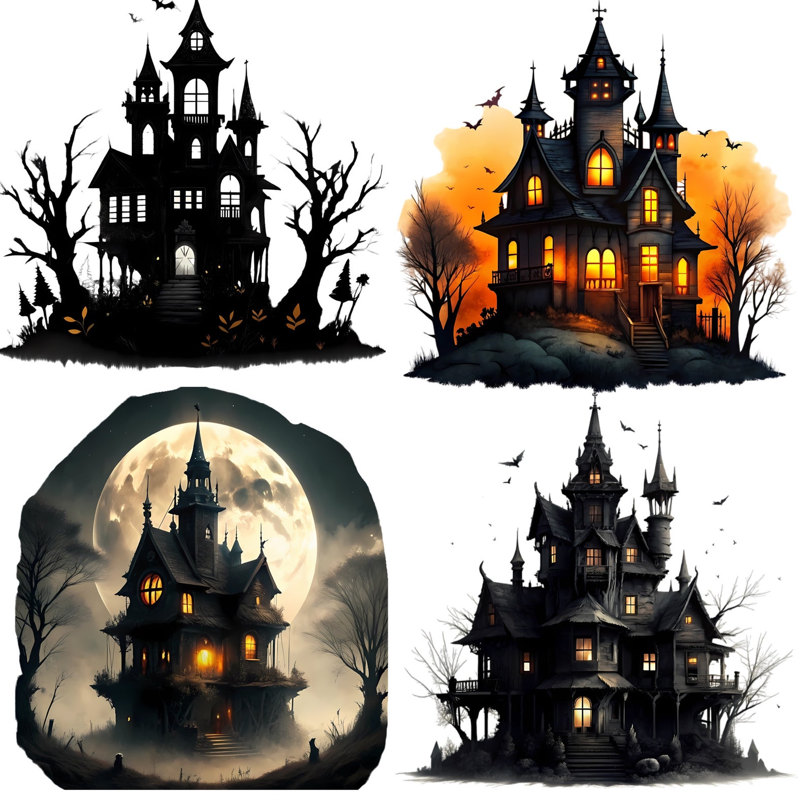 19 Halloween Haunted Houses Clipart | Spooky Haunted House PNG ...