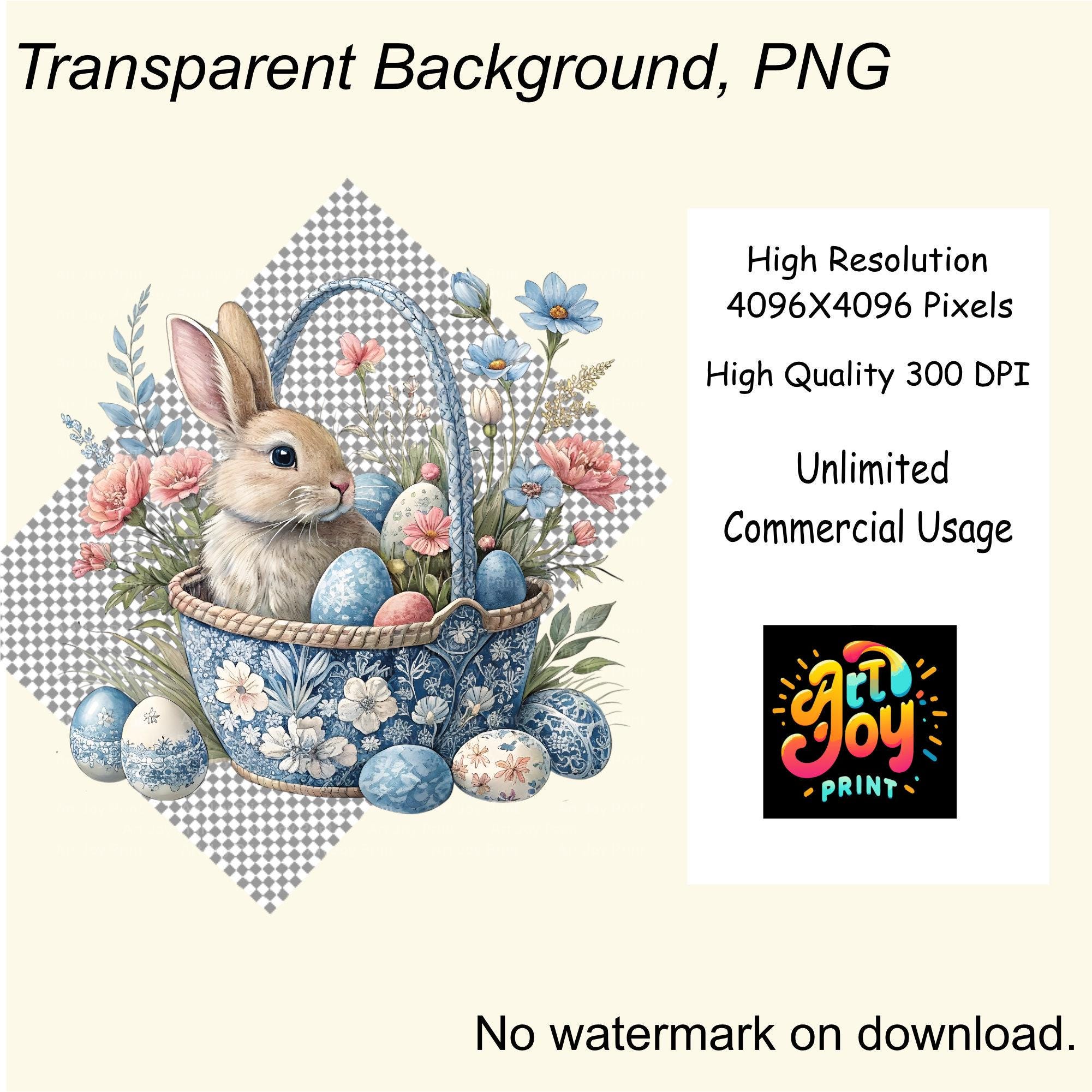 Easter Bunny Basket Clipart Bundle Watercolor Floral Easter Eggs Spring ...