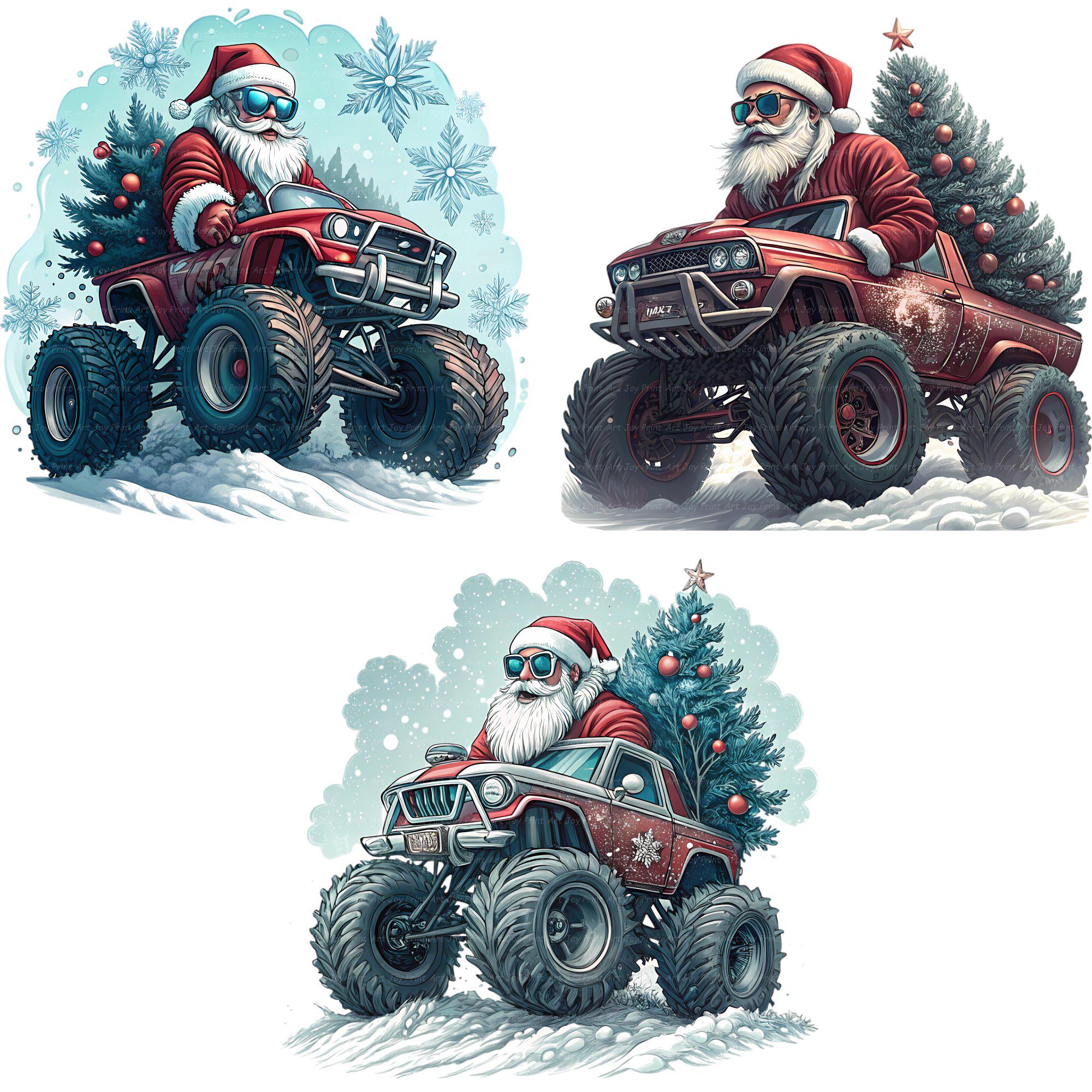 Santa Monster Truck Clipart Christmas Png Bundle Digital Download