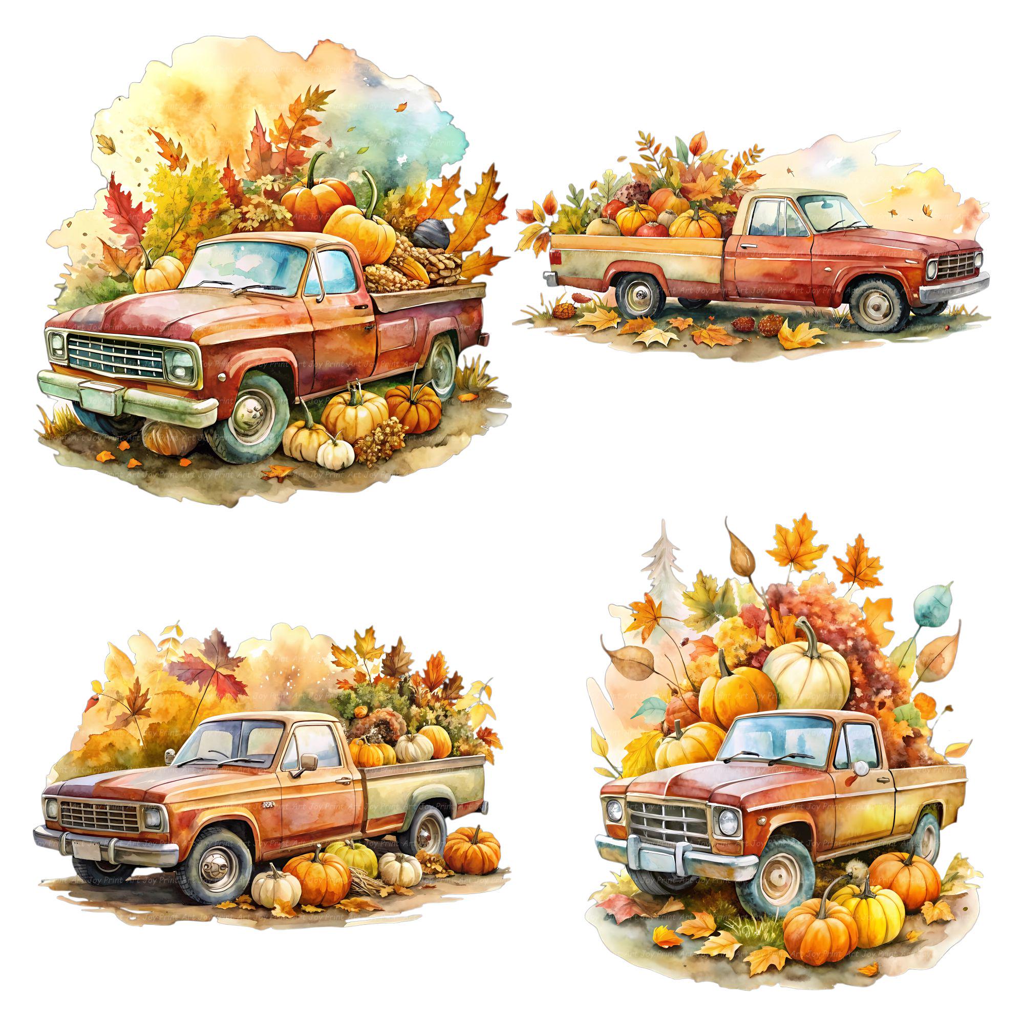 Watercolor Fall Truck Clipart: Pumpkin Harvest PNG (digital Download ...