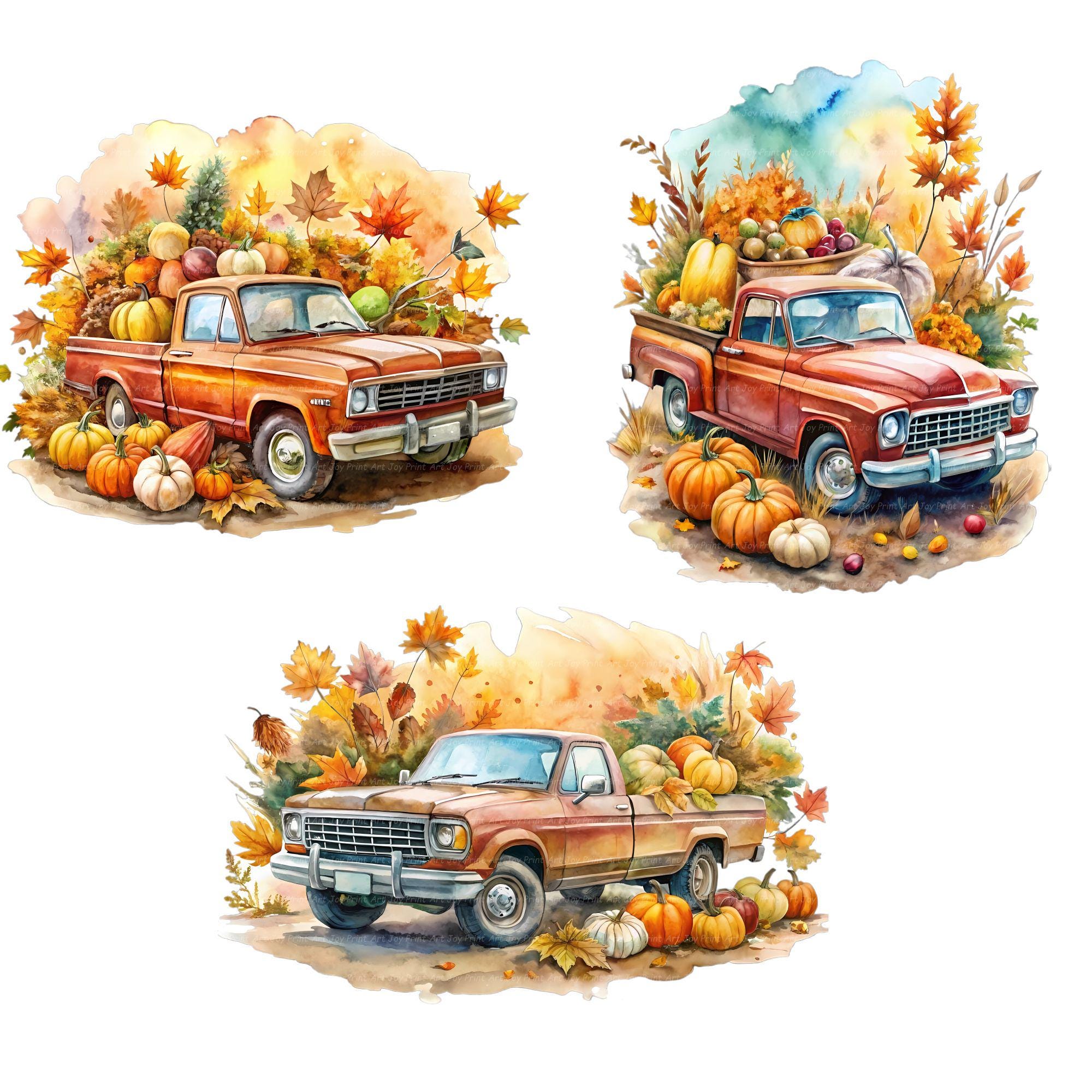 Watercolor Fall Truck Clipart: Pumpkin Harvest PNG (digital Download ...