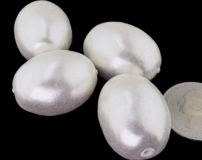 German Bright White Cotton Pearls Oval Beads 29x20mm 4 Piece Lot Huge ...
