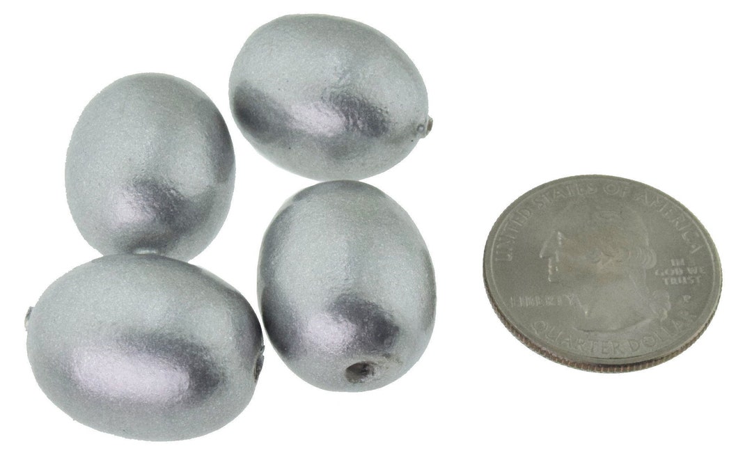 German Silver Gray Cotton Pearls Ovals Beads 22x17mm 4 Piece Lot Large ...
