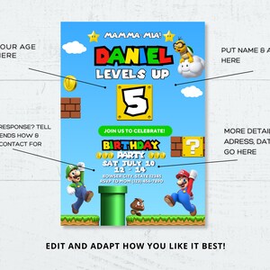 Super Mario Bros Movie Ticket Invitation Customizable Mario Bros ...