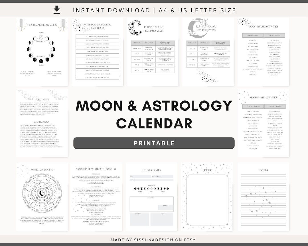 2025 Moon and Astrology Calendar | Moon Planner | Astrology Planner ...