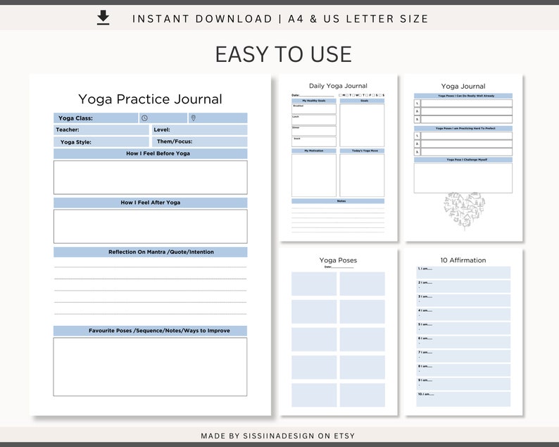 Yoga Journal Printable | Digital Fitness Planner Pages | Yoga Routine ...