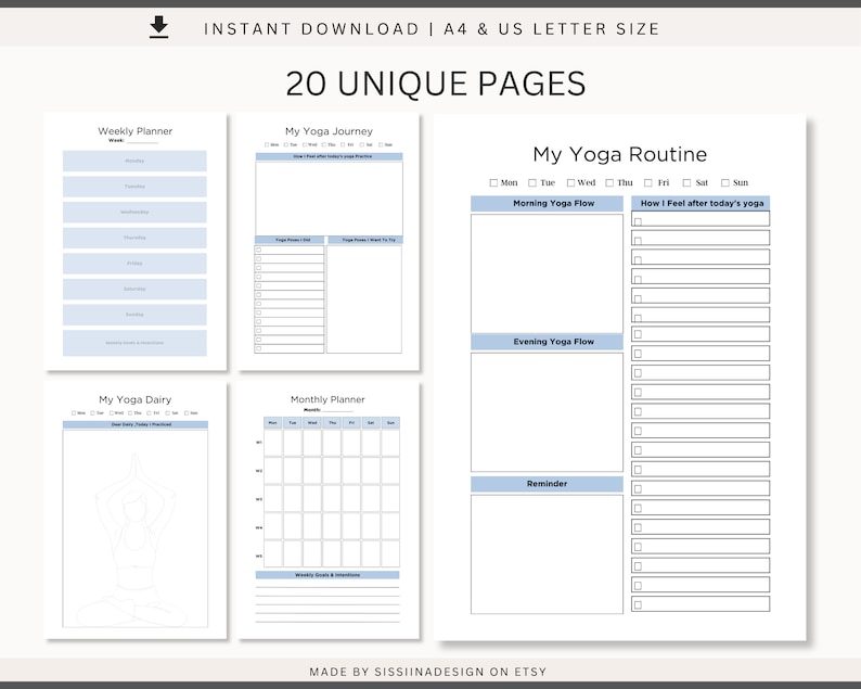 Yoga Journal Printable | Digital Fitness Planner Pages | Yoga Routine ...