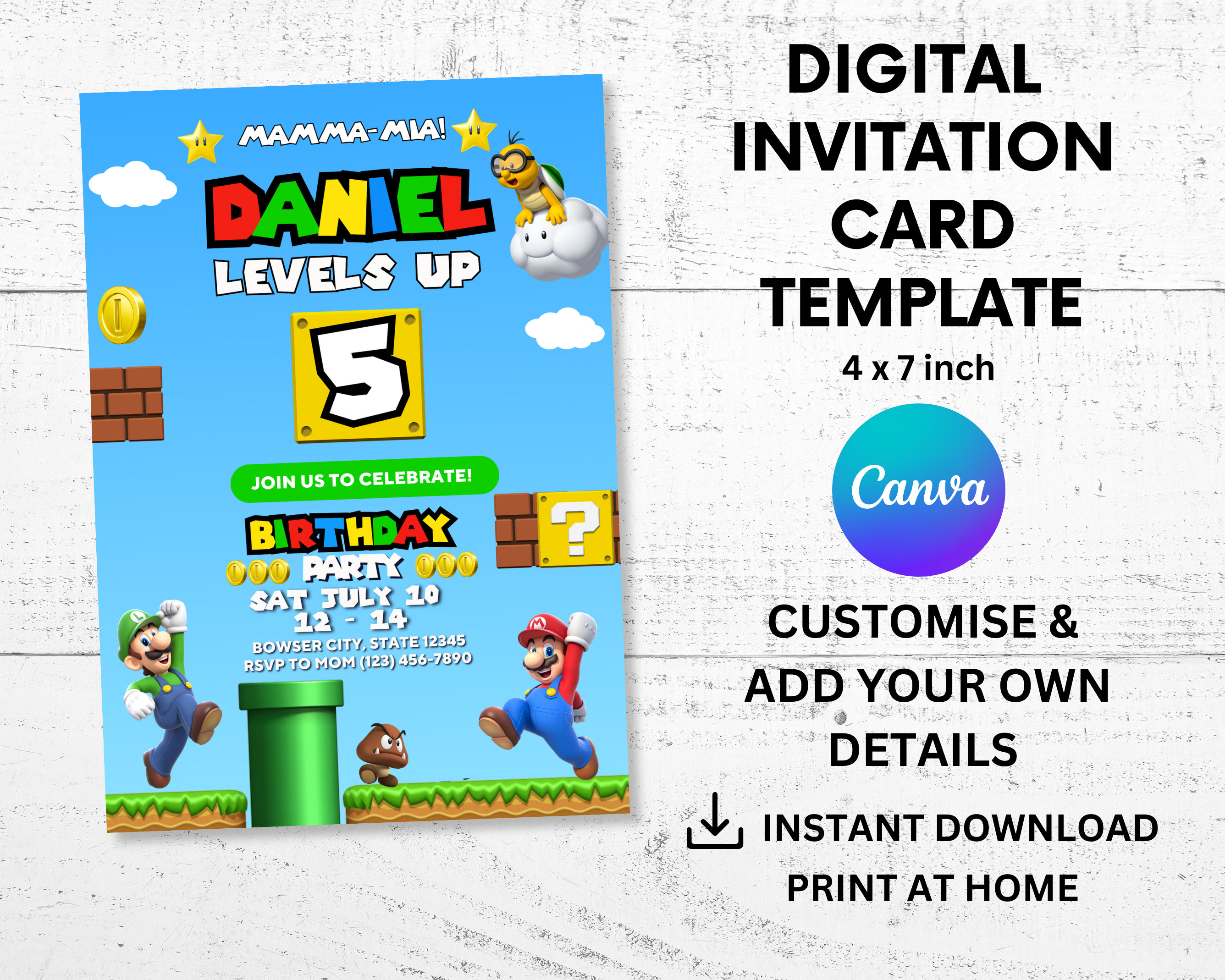 Super Mario Bros Movie Ticket Invitation Customizable Mario Bros ...