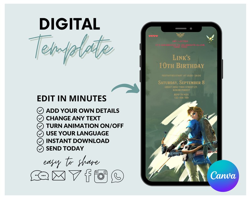 Customizable Zelda Themed Birthday Invitation Template - Etsy
