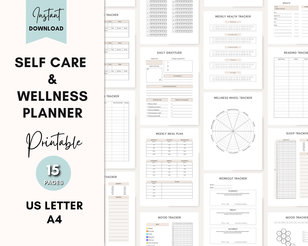 Self Care & Wellness Planner and Journal | Self Care Digital Planner ...