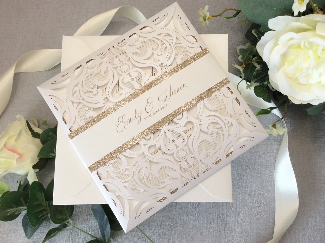 Laser Cut Wedding Invitation Suite Laser Cut Pocket With - Etsy