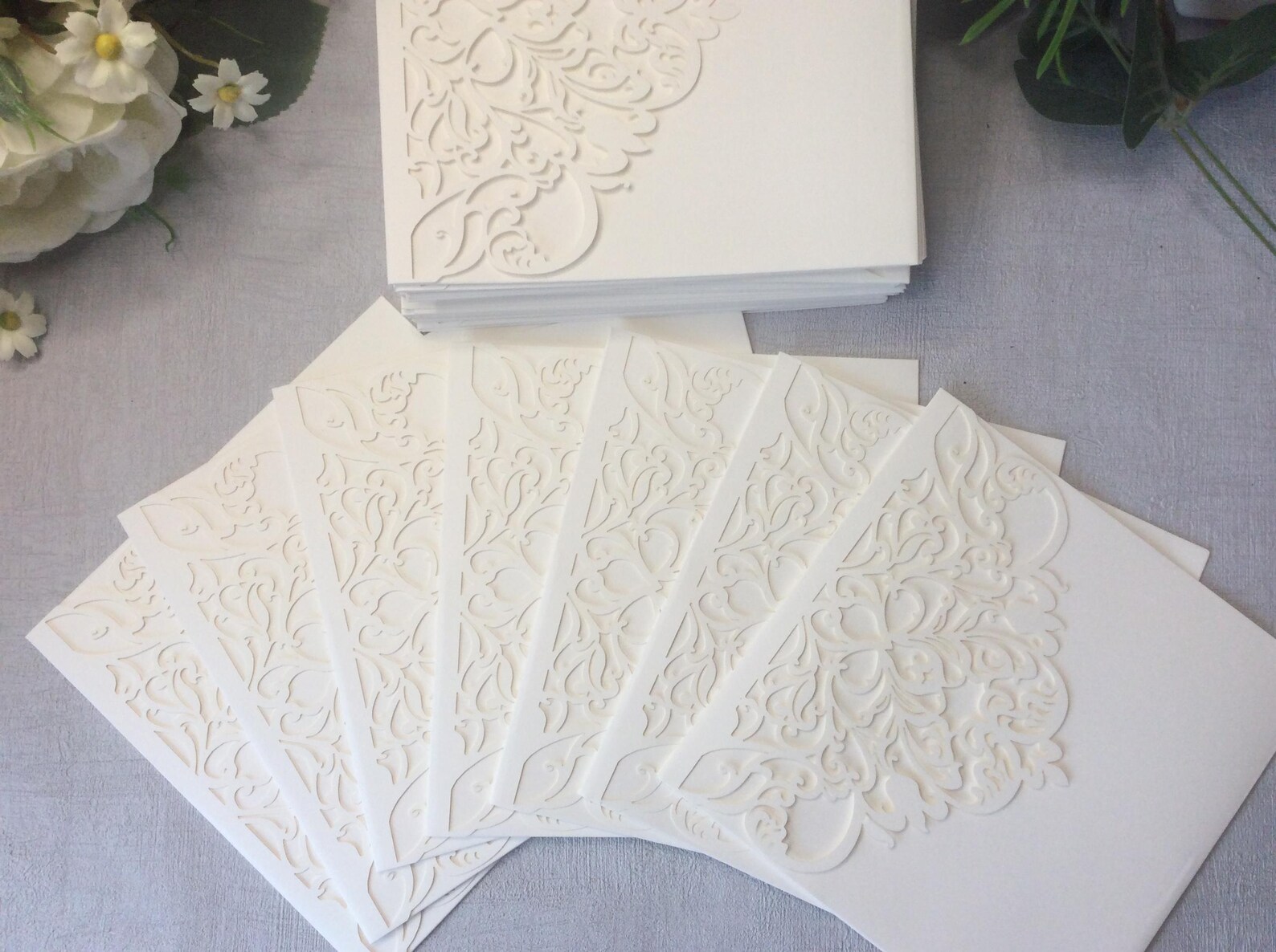 DIY 10 Laser Cut Wedding Invitations, Ivory Pearlised Finish Invitation ...